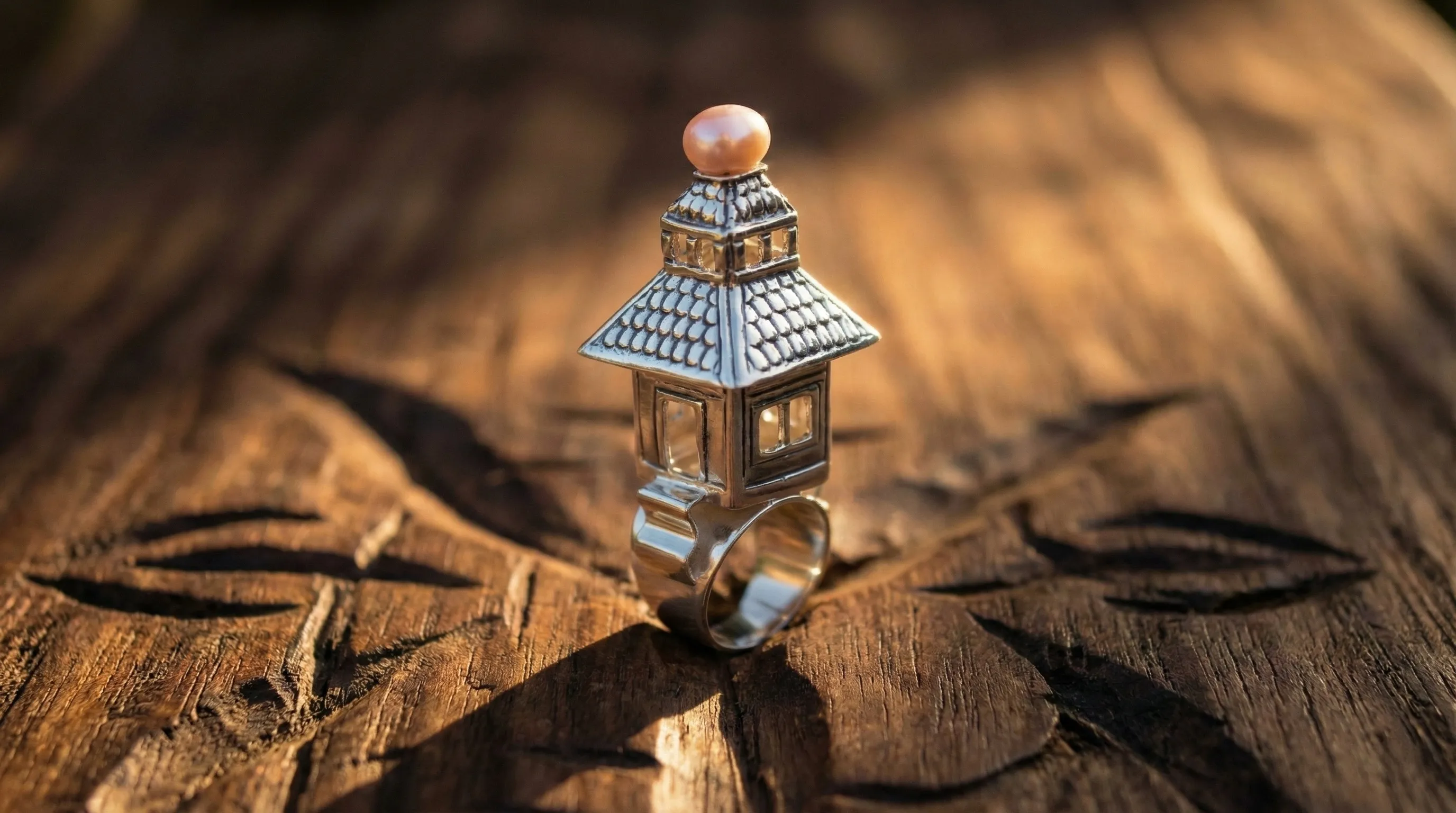 The Sanctuary: Sterling Silver Pagoda Ring with Pearl Finial | Salim Silver